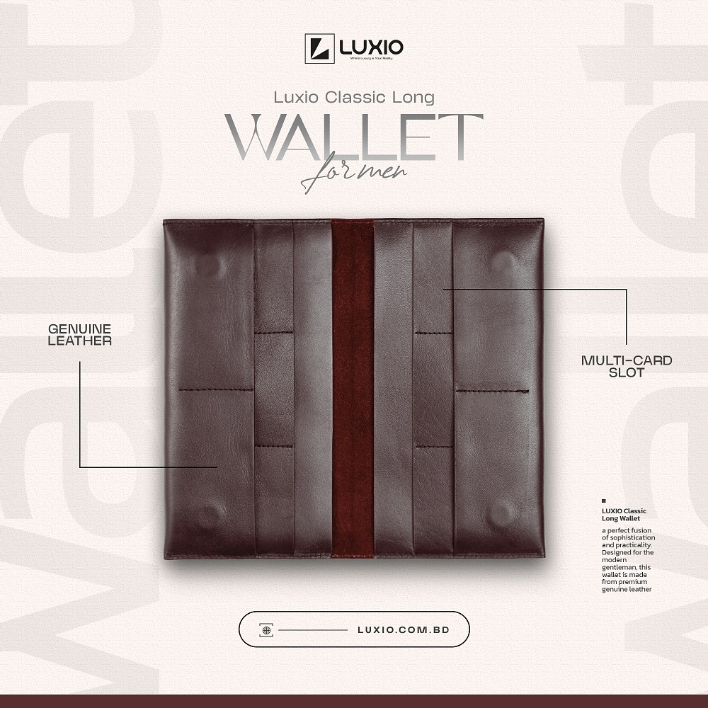 LUXIO Classic Chocolate Long Wallet – Minimalist Leather Wallet for Men ...